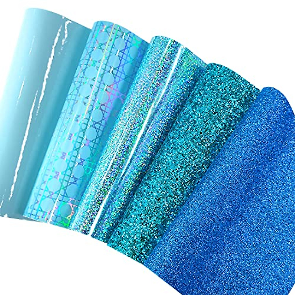5 Pcs Ice Blue Glitter Faux Leather Sheets Combination Solid PU Leather Synthetic Crafts Fabric for Leather Bows Earrings Making 8x12 Inch
