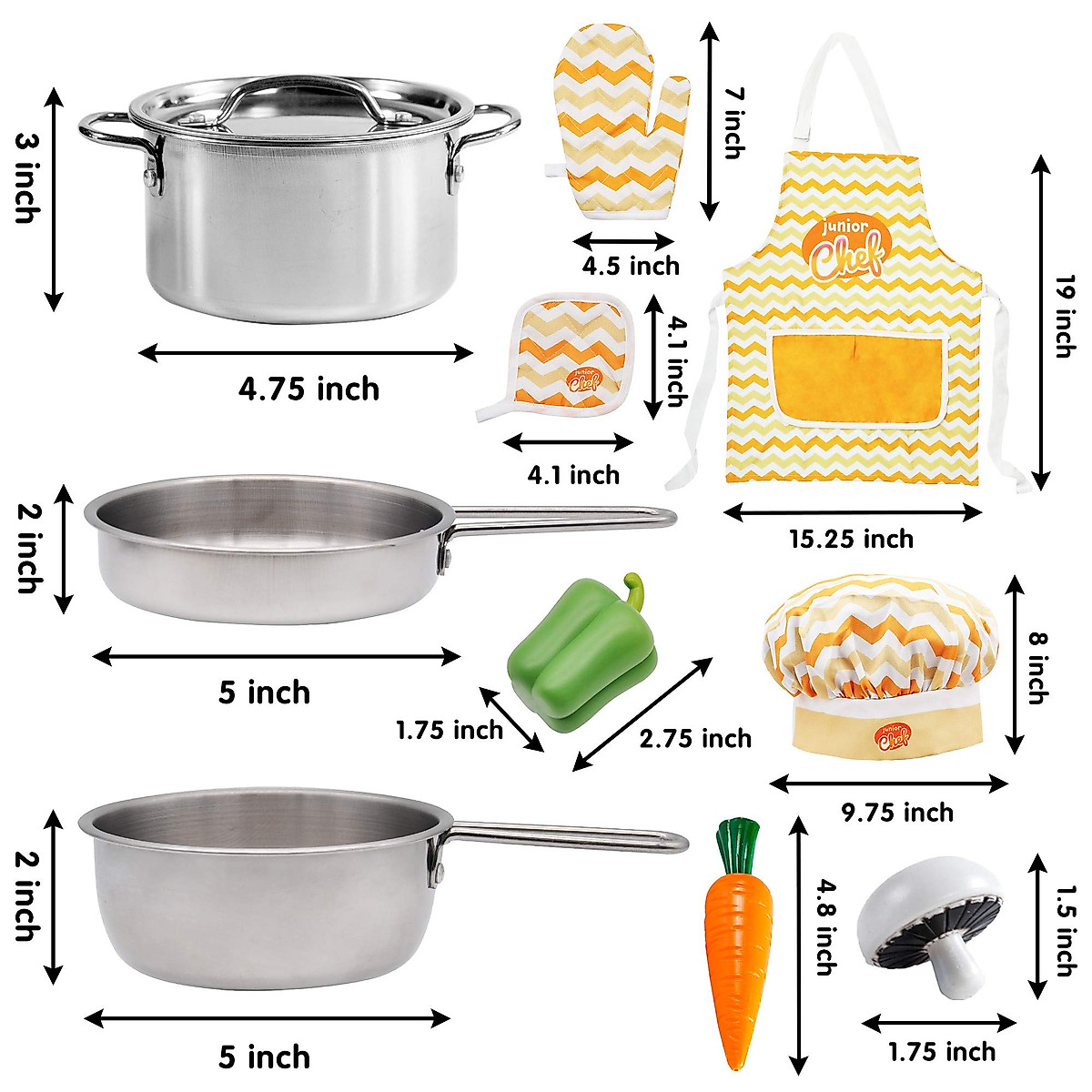 JOYIN Kid Play Kitchen, Pretend Daycare Toy Sets, Kids Cooking Supplies with Stainless Steel Cookware Pots and Pans Set, Cooking Utensils, Apron&Chef Hat and Grocery Play Food Sets, Toddler Gifts