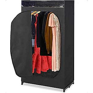 Whitmor Portable Wardrobe Clothes Closet Storage Organizer with Hanging Rack - Black Color - No-tool Assembly - See Through Window - Washable Fabric Cover - Extra Strong & Durable - 19.75 x 36 x 64”