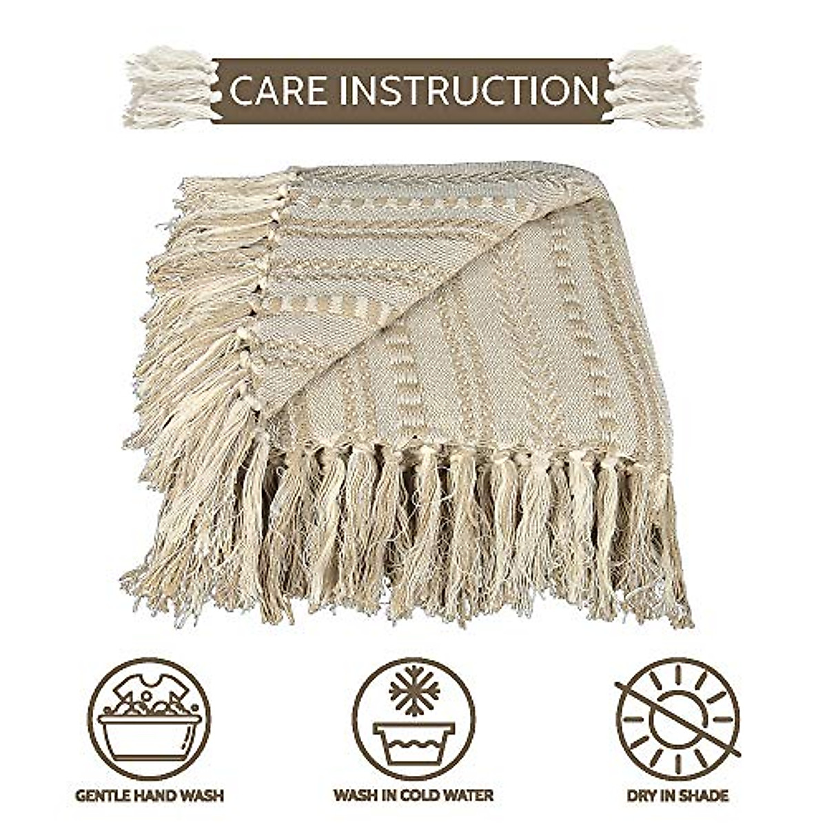 Farmhouse Throw Blanket Boho Living Room Decor Brown Cotton Stripe Cozy Bed Blankets with Fringe Soft and Luxury for Couch, Chair & Everyday Use - 50 x 60 Inches