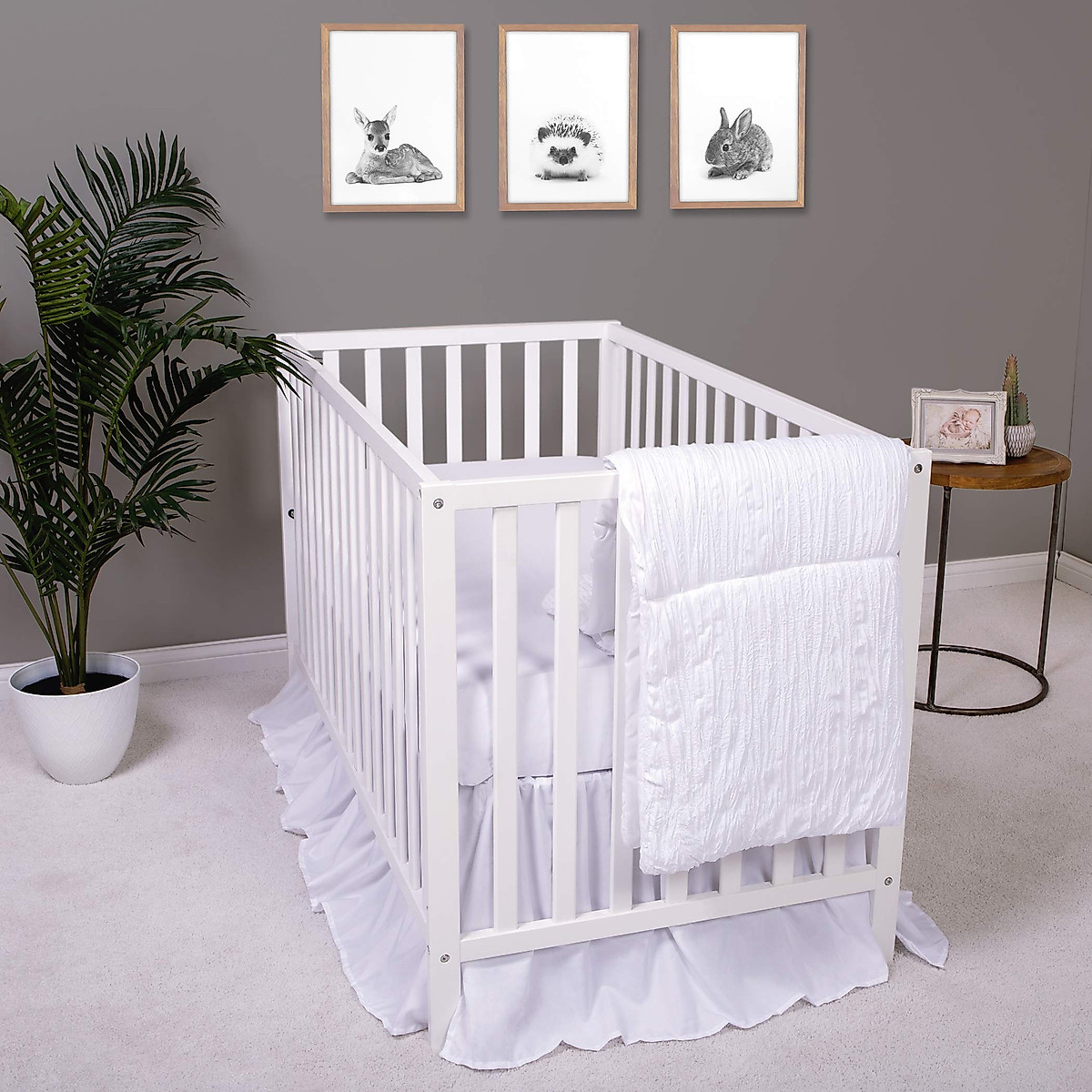 Trend Lab Simply White 3 Piece Crib Bedding Set, Sewn with Elegant Ruching, includes Quilt, Fitted Crib Sheet and Skirt