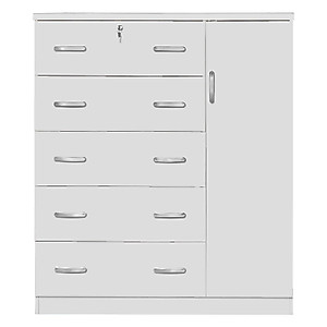 HomeStock Medieval Moods Products Jcf Sofie 5 Drawer Wooden Tall Chest Wardrobe in White