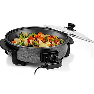 12-Inch Nonstick Electric Skillet - Aluminum Coated Grill Pan & Glass Lid Cover