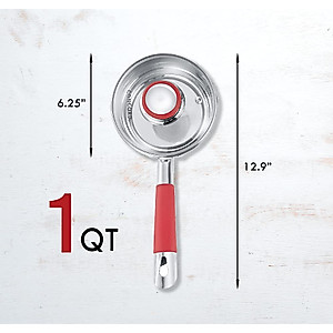 Concord 1 Quart Stainless Steel Saucepan with SIMPLE POUR Vented Glass Lid. Features Dual Pouring Spouts and Volume Marking. Perfect for making Sauces, Jam, Ramen, and more