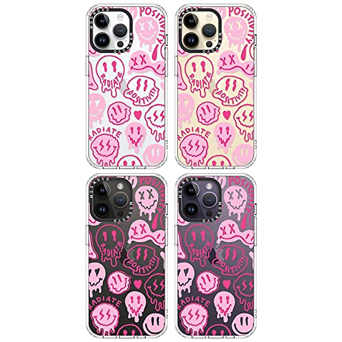 MOSNOVO Compatible with iPhone 14 Pro Max Case, [Buffertech 6.6 ft Drop Impact] [Anti Peel Off Tech] Clear TPU Bumper Phone Case Cover Pink Smiles Face Designed for iPhone 14 Pro Max 6.7"