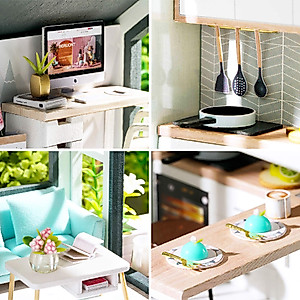 Spilay DIY Dollhouse Miniature with Wooden Furniture,DIY Dollhouse Kit with Dust Proof and Music Movement,1:24 Scale Creative Room Gift Idea for Adult Friend Lover(Meet Happiness)