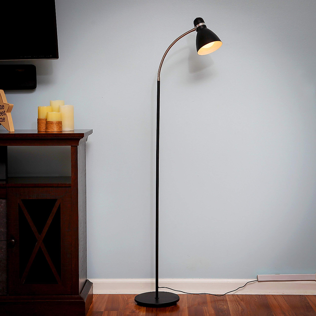 Brightech Avery Floor Lamp, Dimmable Standing Lamp With Sturdy Base, Floor Lamp for Over Chair Bedroom Reading, Modern LED Lamp for Living Rooms, Tall Lamp for Offices, Great Living Room Decor - Black