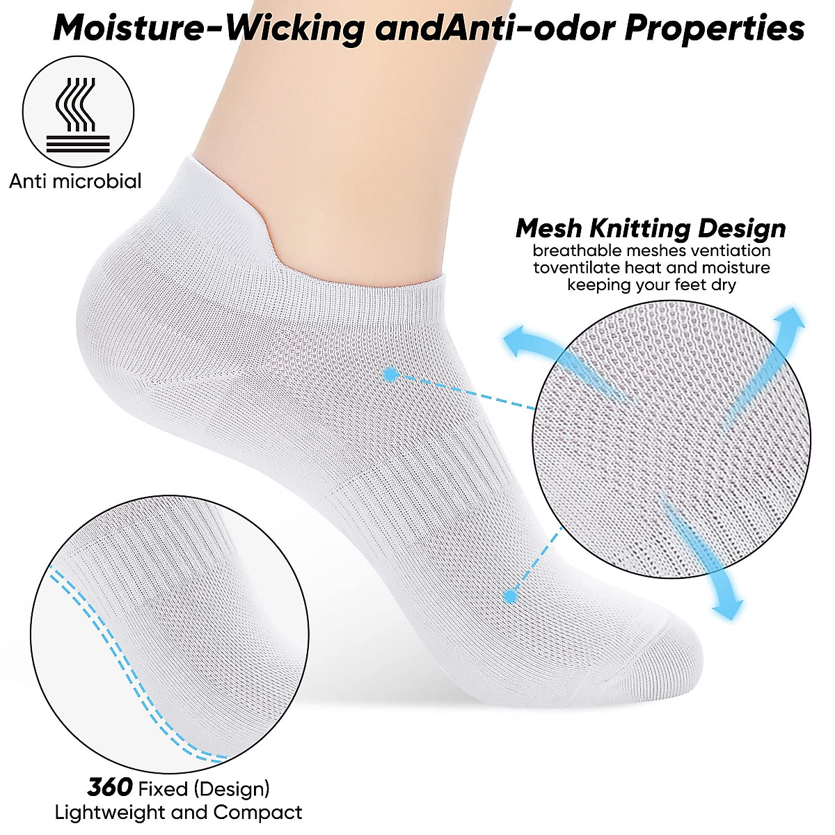 ATBITER Ankle Socks Womens and Men Thin Athletic Running Low Cut No Show Socks With Heel Tab 6/8-Pairs