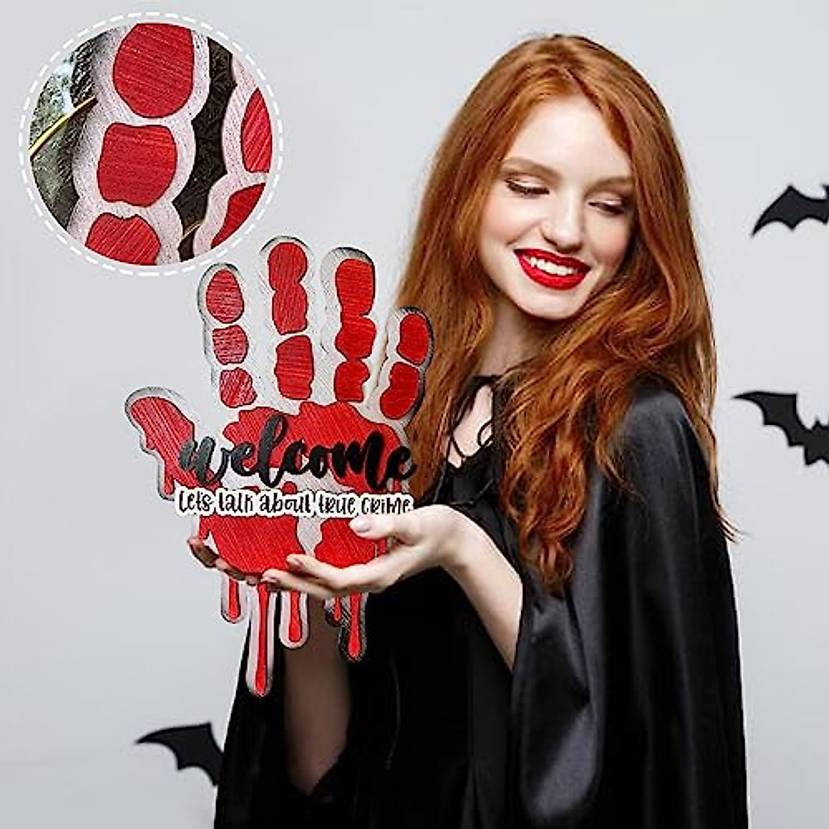 Halloween Blood Handprint Door Sign 3D Wooden Front Door Coat Rack Home Decor Hanging Halloween Party Indoor/Outdoor Decoration