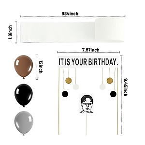 The Office Birthday Decorations with It Is Your Birthday Banner, Cake Topper, Balloons 50Pcs Full Kit, 12 Inches Grey Brown Black Balloons Packs for colleagues Boss Birthday Office Party Decorations