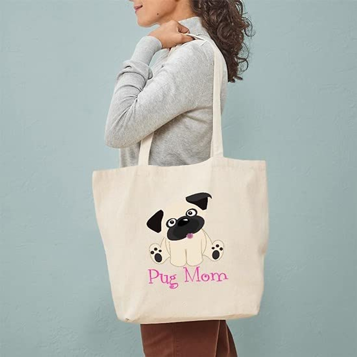 CafePress Pug Mom Tote Bag Natural Canvas Tote Bag, Reusable Shopping Bag