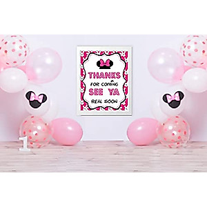 Minnie Mouse Birthday Decoration Signs | 4 Different Party Signs | 8 x 10 inch Minnie Mouse Party Supplies Birthday Sign Printed in Card stock | Minnie Mouse Clubhouse Inspired Door Signs | Food Labels Disney Decorations Hot Dog Bar Decor