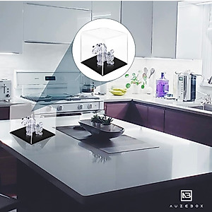 AUZEBOX Acrylic Display Case with Black Base- Highly Transparent, Dustproof and Clear Vision Lego Display Case for Action Figures, Legos, Trophy, Model Cars, and Any Toy Collectables 4x4x4 Inches