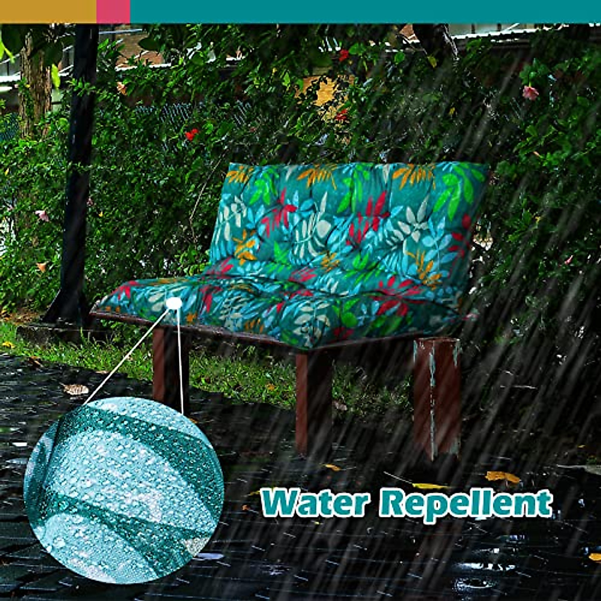 Rlosqvee Swing Cushions for Outdoor Furniture, Waterproof Outside Bench Cushion with Backrest, 2/3 Seater Pad for Patio Backyard Porch Garden (Green Flower, 60x40in)