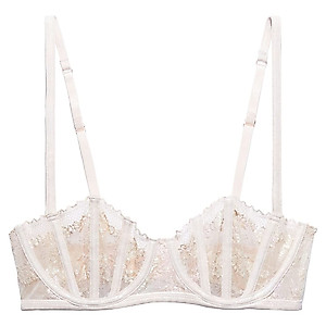 Savage X Fenty, Women's, Caged Lace Unlined Balconette Bra, Iridescent Vintage Floral Lace, 36DD