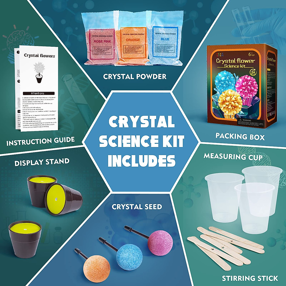 Crystal Growing Kit, Arts and Crafts Science Kits for Kids 4-6-8-12, Toys for Girls Boys Age 6+, 6 7 8 9 10 11 Year Old Girl Birthday Gift Ideas