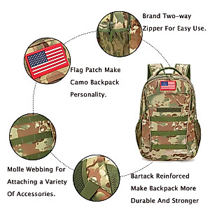outdoor plus Camo Backpack,Military Boys Backpacks for School,40LArmy Bookbag with USB Charging Port Waterproof
