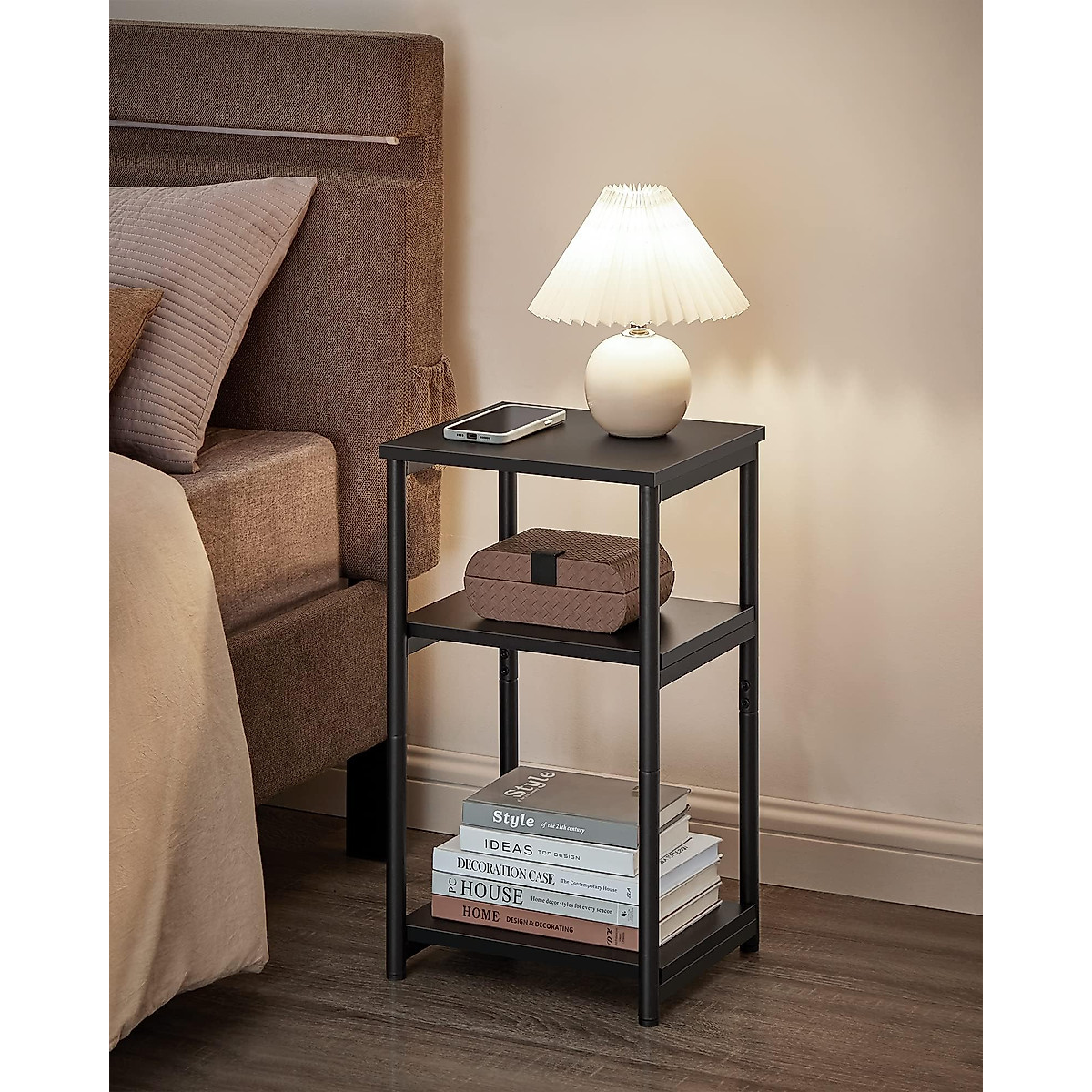 VASAGLE Side Table, Small End Table, Tall Nightstand for Living Room, Bedroom, Office, Bathroom, Classic Black ULET273B16
