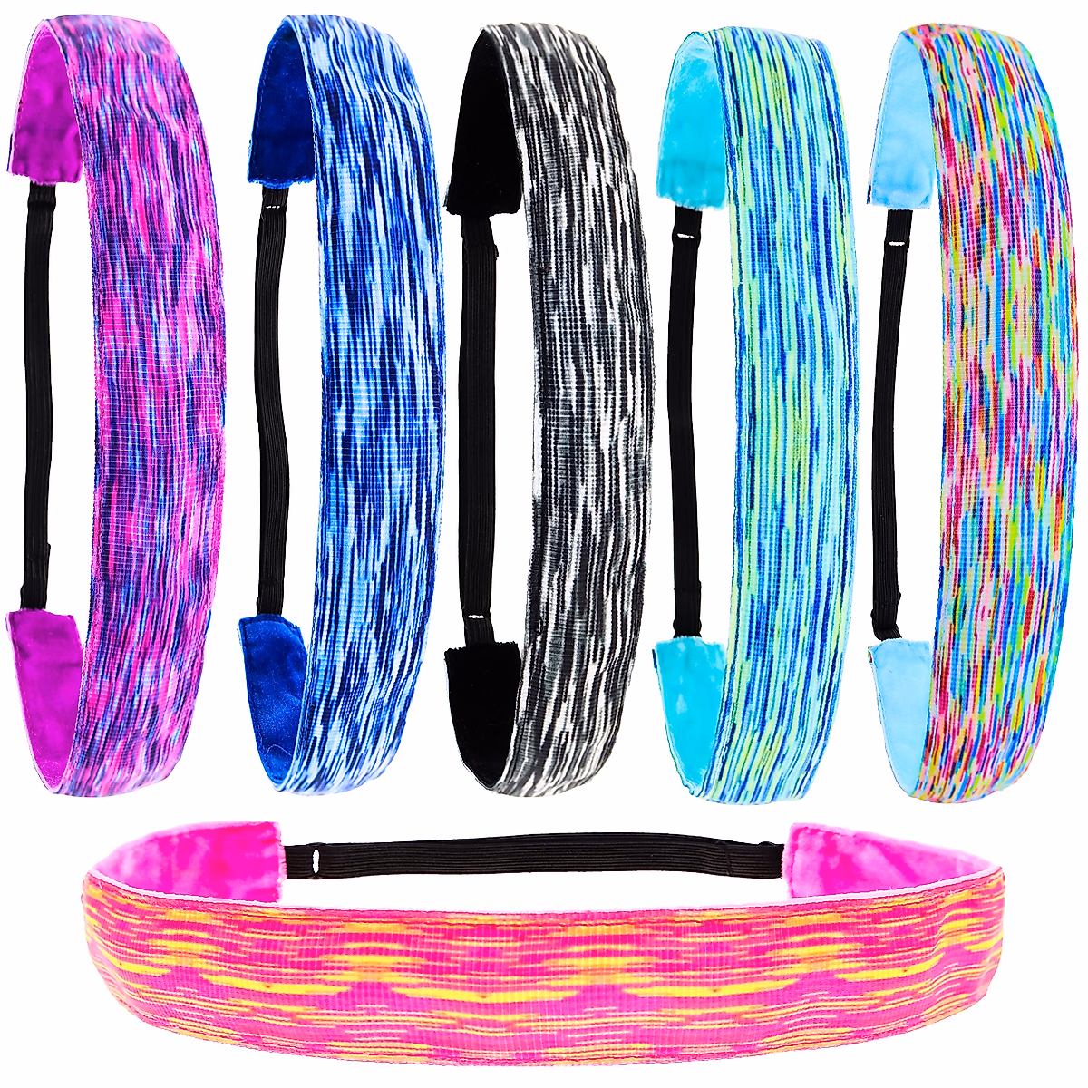 FROG SAC 6 Tie Dye Headbands for Girls, Adjustable No Slip Hair Bands for Kids, Stretch Elastic Sport Headband Hair Accessories for Teens, Cute Athletic Head Band Pack for Women