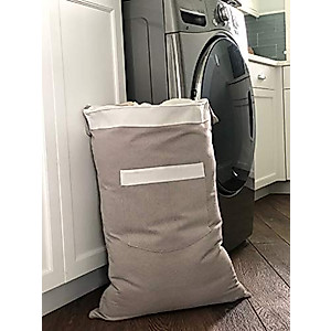Over The Door Hanging Laundry Hamper Bag - Beautiful Linen - Drawstring Closure With Carry Strap - HOOKS NOT INCLUDED*