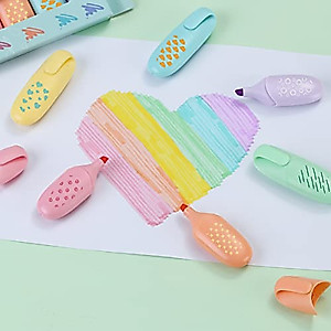 enlegend 6 Piece Stylish Modern Style Mini Highlighter Pen Kawaii Stuff Pastel Color Geometric Line Design Gift Highlighter Marker