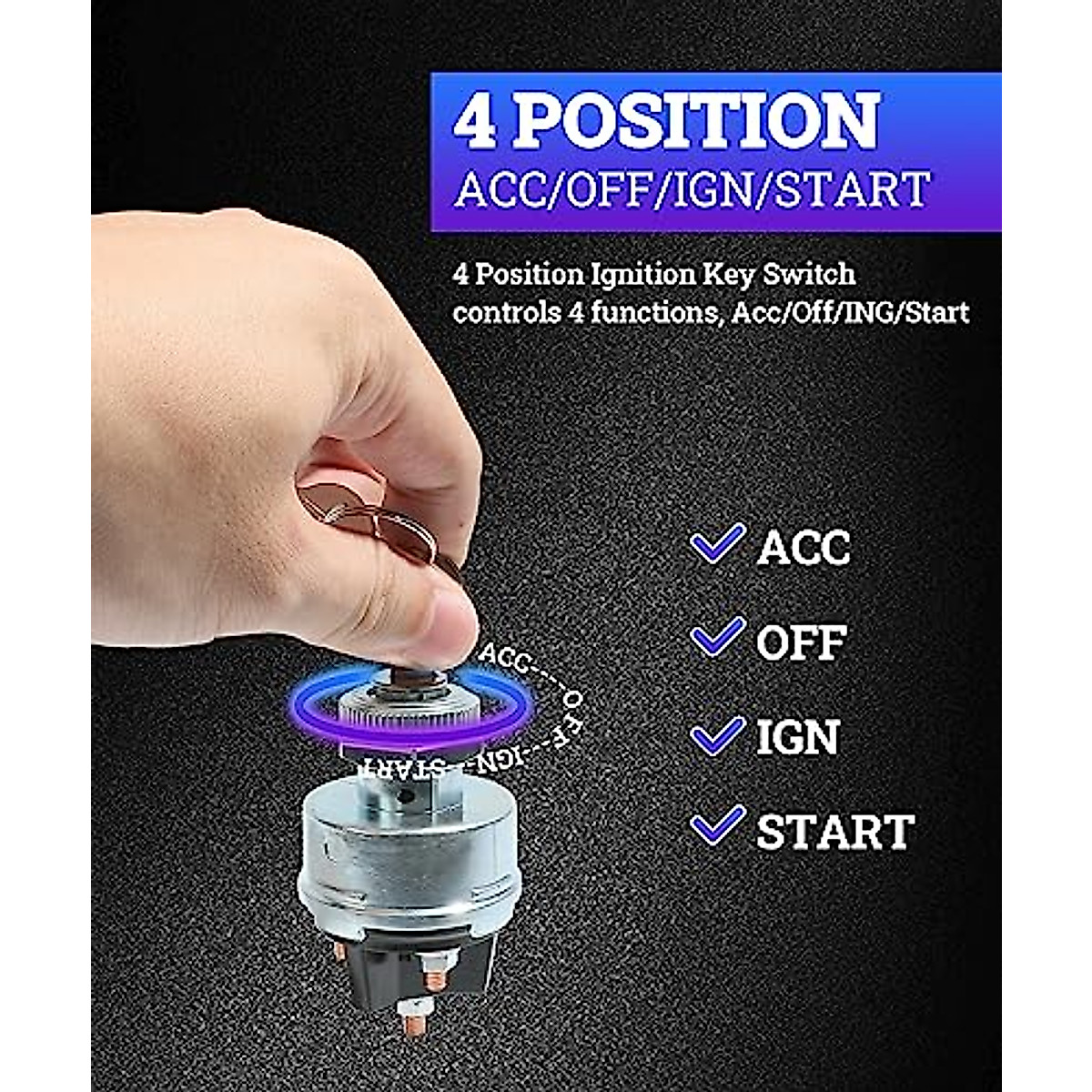 Zlirfy Ignition Key Switch,4-Position 12v Ignition Key Switch,Universal Starter Switch,Compatible with Car,Trailer, Tractor, Truck, Forklift, Caterpillar, Agricultural,Acc/Off/IGN/Start