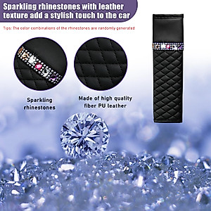 Ziciner 2PCS Leather Seat Belt Cover, Sparkling Rhinestone Seat Belt Covers for Women, Soft Harness Pads Strap Helps Protect Your Neck & Shoulder, Auto Interior Accessories for Adult Kid (Black)