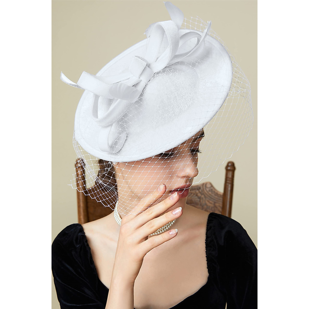 BABEYOND Tea Party Fascinator Kentucky Hat Fascinator Cocktail Pillbox Hat Derby Headband White