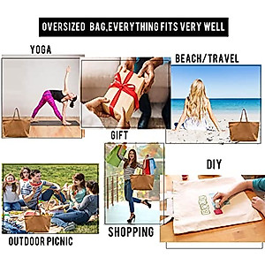 LLYLIU 28" Large Canvas Tote Bag - Extra Big Shopping Beach Totes Bags Reusable Grocery Bag Plain Solid 28" x 8" x 16"