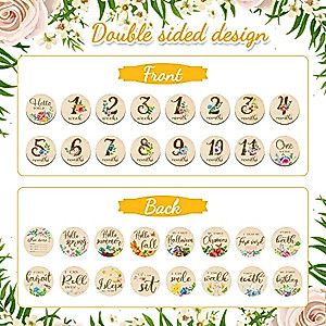 16 Pieces Wooden Baby Monthly Milestone Cards Floral Baby Monthly Milestone Marker Discs Double Sided Monthly Milestone Wooden Circles Baby Months Signs for Baby Shower Newborn Photo Props