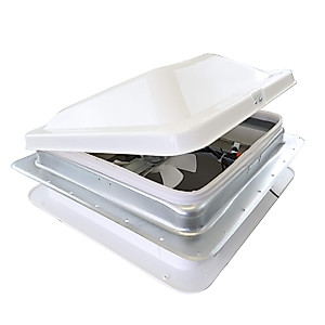 Class A Customs 14" RV Roof Vent 12 Volt Powered Fan w/White Wedge Lid - 4" Garnish Ring | 71112A-4G