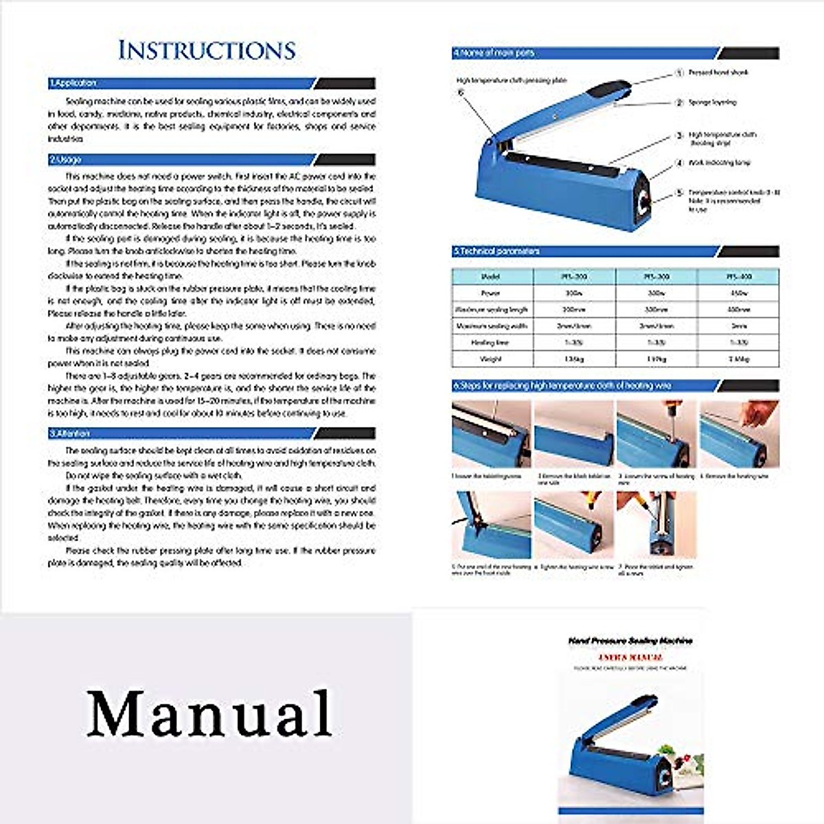 LabZhang 8inch Impulse Bag Sealer,Impulse Heat Sealer,Manual Poly Bag Heat Sealer Heat Seal Closer with Replacement Kit