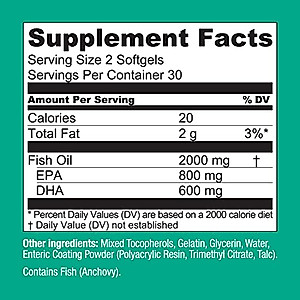 OmegaWell Omega 3 Fish Oil - 2000mg Capsules: Heart, Brain, & Joint Support - 800 mg EPA 600 mg DHA - w/ Natural Lemon Oil, Sustainably Sourced - Omega 3 Fish Oil Mini Softgels - 30 Day Supply
