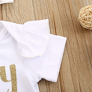 bebiullo Baby Infant Girl Sassy Aunt Ruffle Short Sleeves Romper Floral Short Pants Headband Outfit Clothes (White, 0-6M)