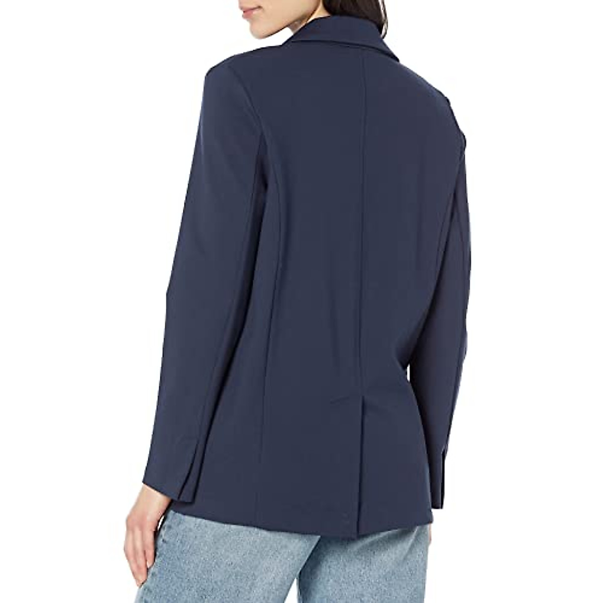 Amazon Essentials Women's Relaxed-Fit Soft Ponte Blazer, Navy, Large