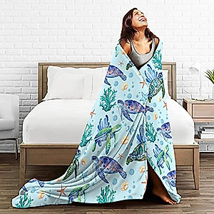 Majoug Sea Turtle Throw Blanket Flannel Fleece Bed Blanket Cozy Air Conditioning Blanket Plush Blanket for Bedroom Living Sofa Car 80"x60"