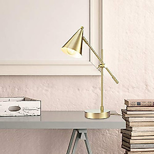 Globe Electric 52887 18" Desk Lamp, Matte Brass, Adjustable Height, Balance Arm, Rotary Switch on Shade, Home Décor, Desk Lamps for Home Office, Home Office Accessories, Adjustable Lamp, Modern