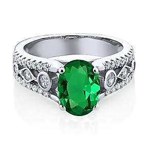 Gem Stone King 925 Sterling Silver Green Nano Emerald Engagement Ring For Women (1.56 Cttw, Available in size 5, 6, 7, 8, 9)