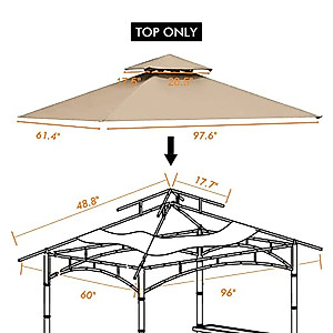 Tanxianzhe Grill Gazebo Replacement Canopy Top Cover 5×8 Double Tiered BBQ Roof ONLY FIT for Gazebo Model L-GG001PST-F (Beige)