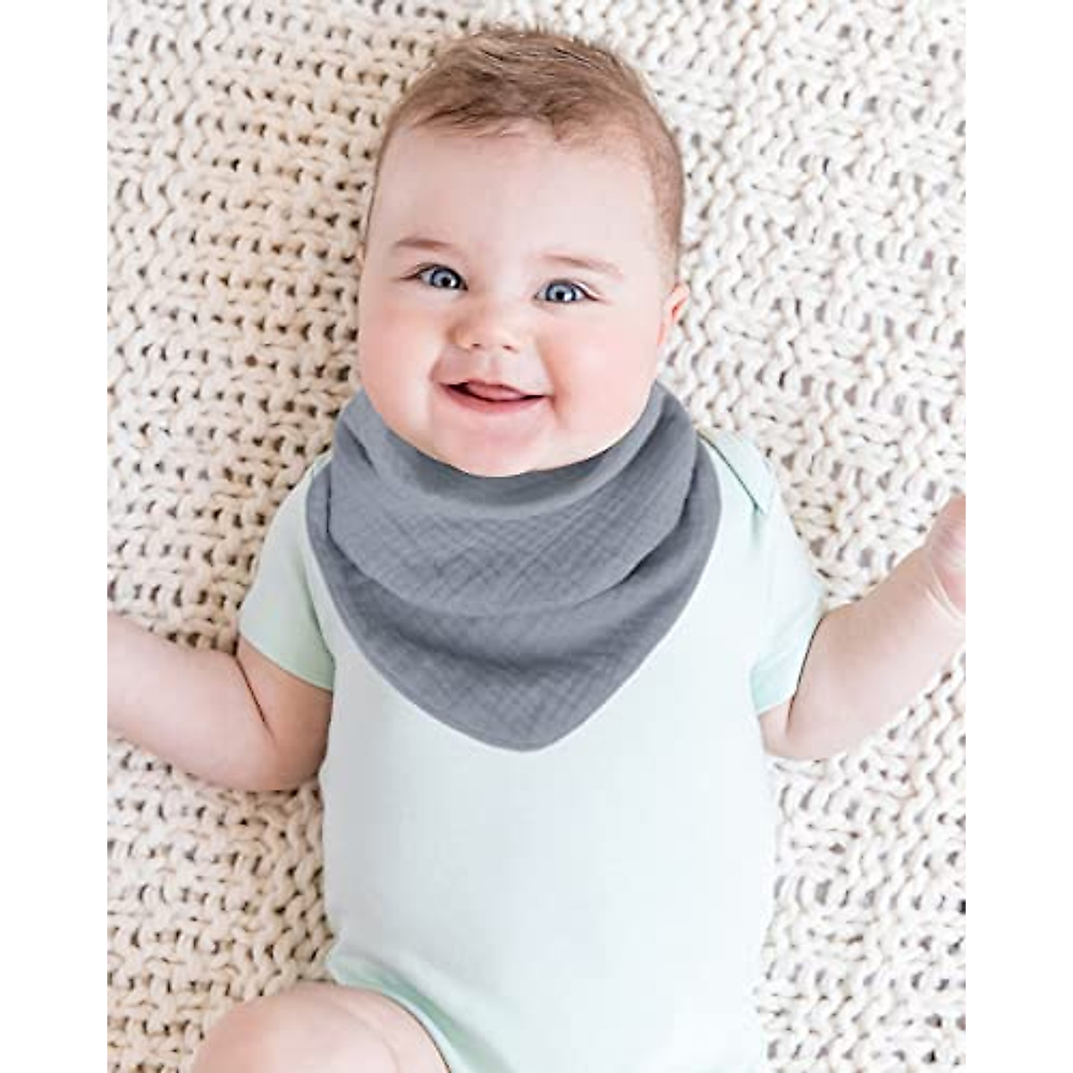 Muslin Bandana Bibs, Soft Absorbent 2 Layers Drool Bibs with Adjustable Snap Closure, Multi-Use Scarf Bibs for Heavy Droolers Baby Girls Boys Unisex Newborns Infants Toddlers (8 Solid color)