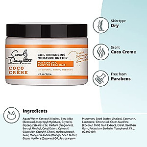 Carol’s Daughter Coco Creme Coil Enhancing Moisture Butter for Very Dry Hair, with Coconut Oil and Mango Butter, Paraben Free and Silicone Free Butter for Curly Hair, 12 oz