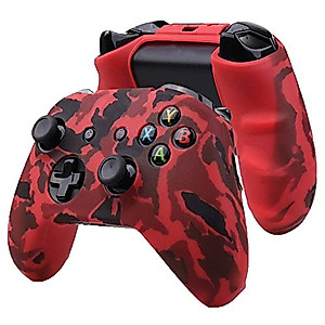 Silicone Protective Skin Case for XBox One X S Controller Protector Water Transfer Printing Camouflage Cover Grips Caps,Rose Red Camo