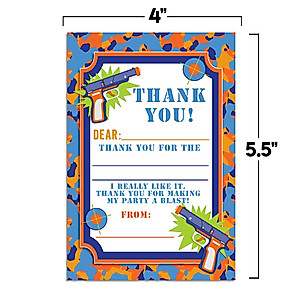 Dart Gun Themed Thank You Notes for Kids, Ten 4" x 5.5" Fill In The Blank Cards with 10 White Envelopes to match Invitations by AmandaCreation