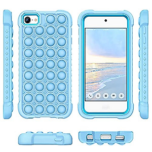 Lamcase for iPod Touch 7/6/5 Case, Push Pop Bubble Stress Relief Cute Funny Design Soft Silicone Three Layer Shockproof Protective Girls Women Cover for iPod Touch 5/6/7th Generation, Blue