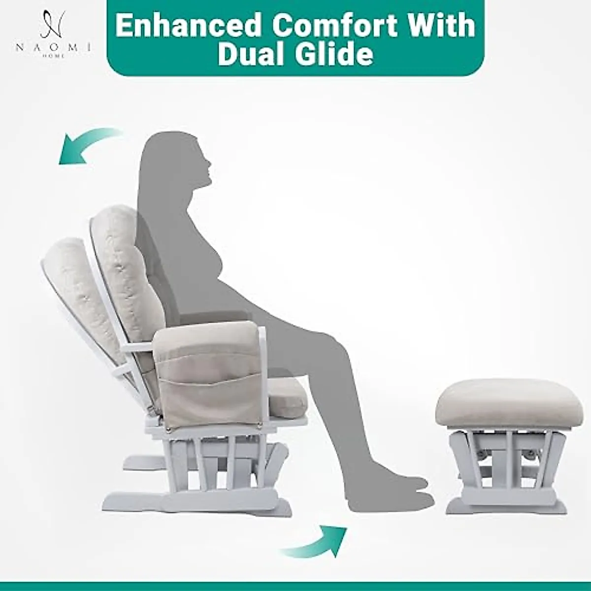 Brisbane Nursery Glider & Ottoman Sets, Glider Recliner Nursery Rocking Chair, Nursery Glider Rocker with Ottoman, Reclining Gliders & Chairs for Breastfeeding, Maternity, Napping - Light Gray