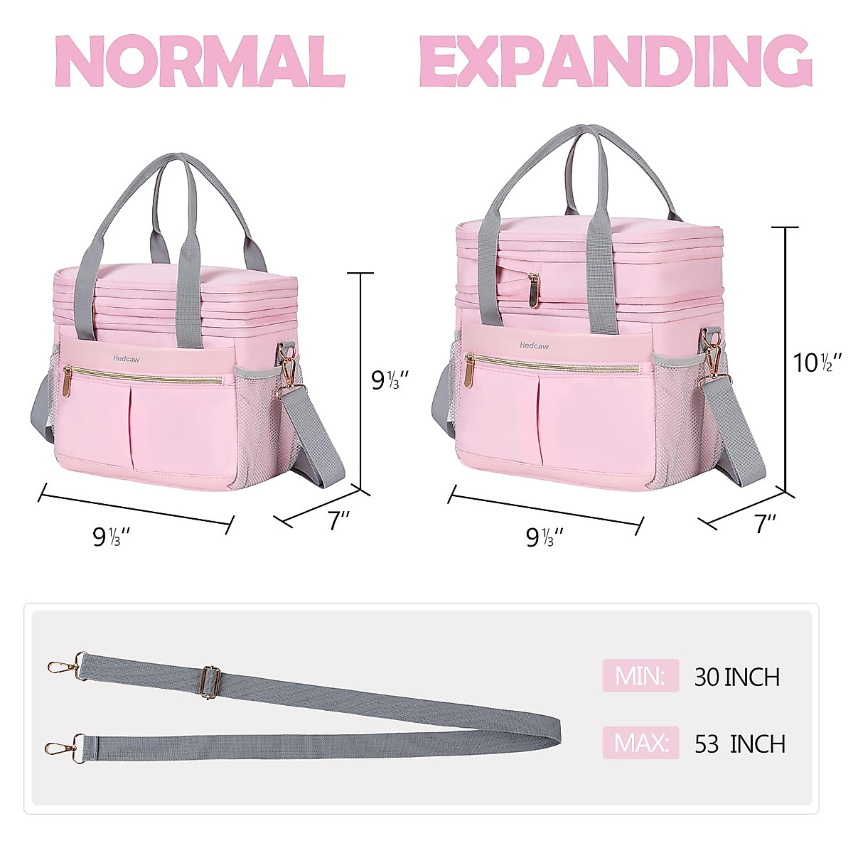 Hedcaw Lunch Box for Women Double Deck Insulated Lunch Bag Women Expandable Leakproof Reusable Lunch Cooler for Work, Office, Picnic, Pink