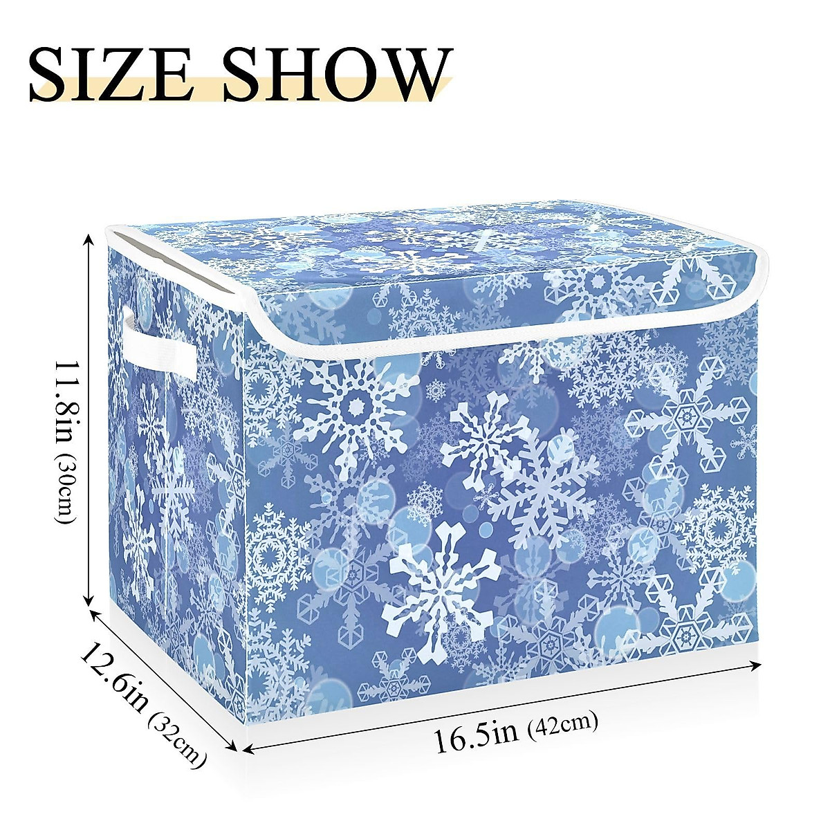 Krafig Snowflakes Decorative Storage Box with Lid Large Bins Baskets Foldable Cube Organizer Collapsible Containers for Organizing, Toy, Home, Shelf, Closet