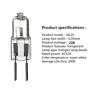 GY6.35 Halogen Bulbs 20W G6.35 20 Watt 12V Halogen Lamps 12 Volt JC Type Halogen Light Bulb,G6.35 GY6.35 Bi-Pin Base,Clear Glass Lens,Warm White 2700K,10 Pack