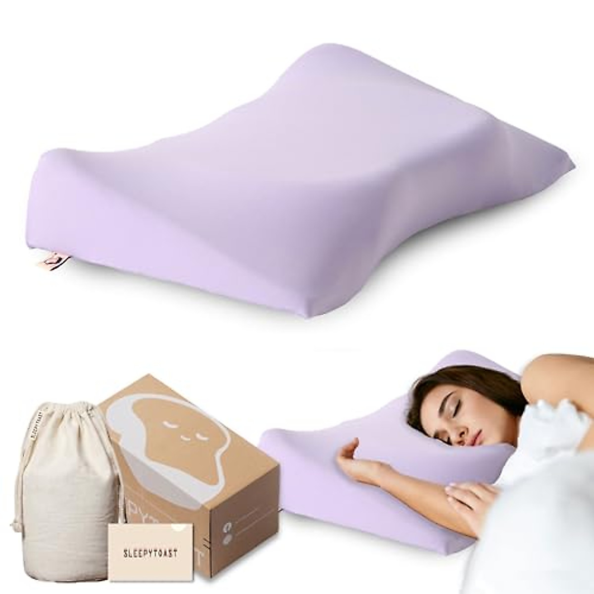 SLEEPY TOAST Neck Pillow for Sleeping fits Shoulder Perfectly, Side Sleeper Pillow with Armrest Area, Memory Foam Pillows for Neck and Shoulder Pain Relief, Cooling Pillow Cases (Purple)