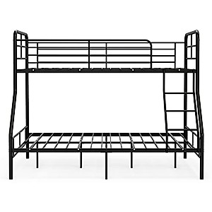 IKIFLY Metal Twin Over Full Bunk Bed, Heavy Duty Bunk Bed Frame with Safety Guard Rail & Ladder, Space-Saving Design/Noise Free/for Kids, Teens & Adults/No Box Spring Needed - Black